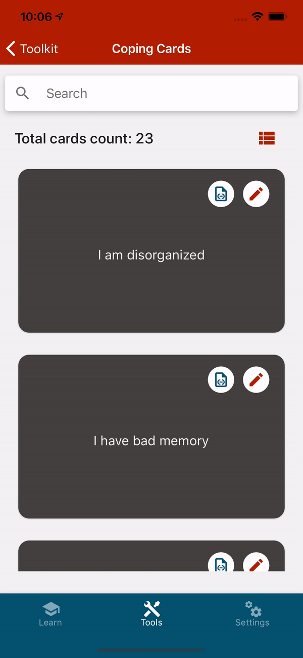 CopingCard. Interactive Cognitive Behavioral Therapy Tools.